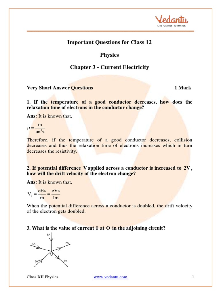 Important Questions For CBSE Class 12 Physics Chapter 3 | PDF ...