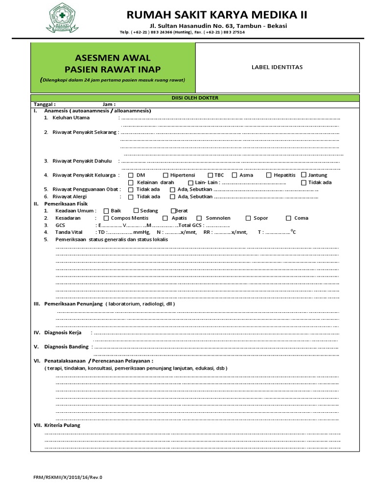 Form Asesmen Awal Rawat Inap | PDF