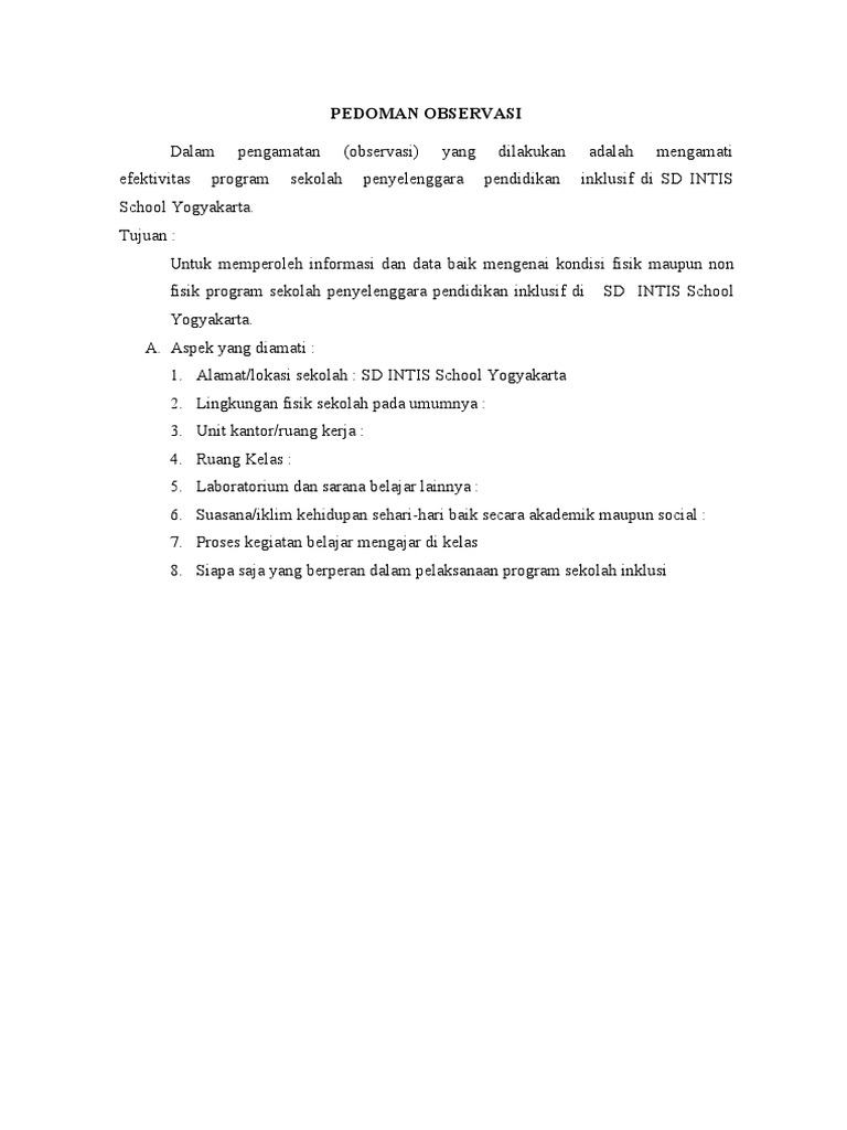 Pedoman Observasi | PDF