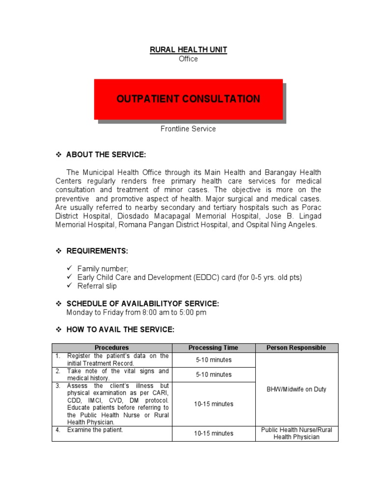 Outpatient Consultation: Rural Health Unit | PDF | Dentistry | Dentist