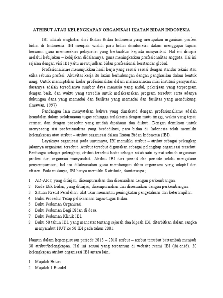 Atribut Atau Kelengkapan Organisasi Ikatan Bidan Indonesia | PDF | Bisnis
