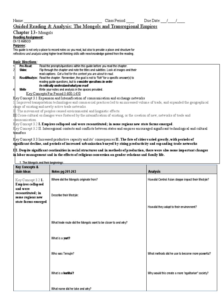 CH 13 APWH Amsco FB | PDF | Genghis Khan | Mongol Empire