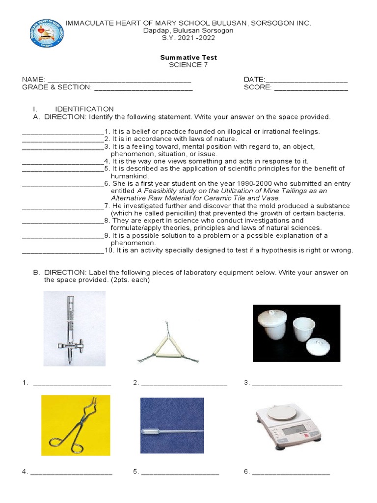 Science 7 Student Test | PDF | Science | Scientific Method