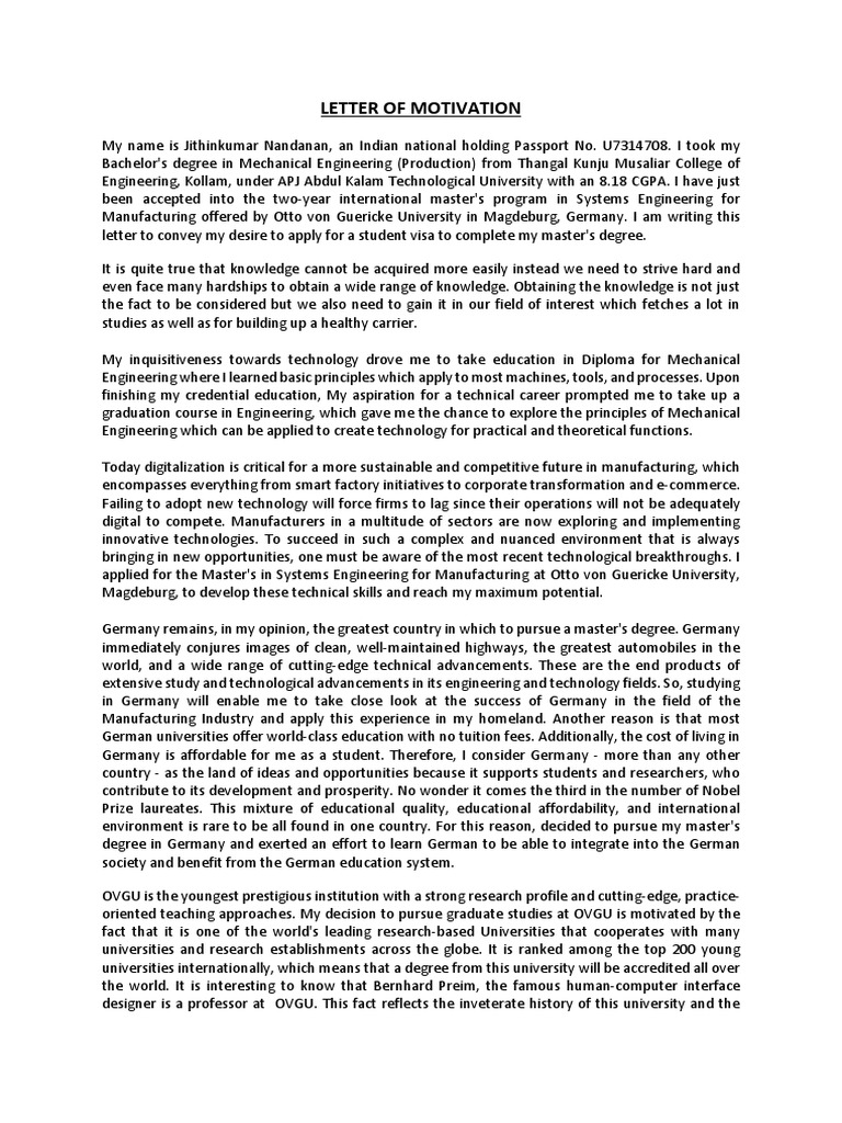 LOM Visa - Sample SOP | PDF | Engineering | University