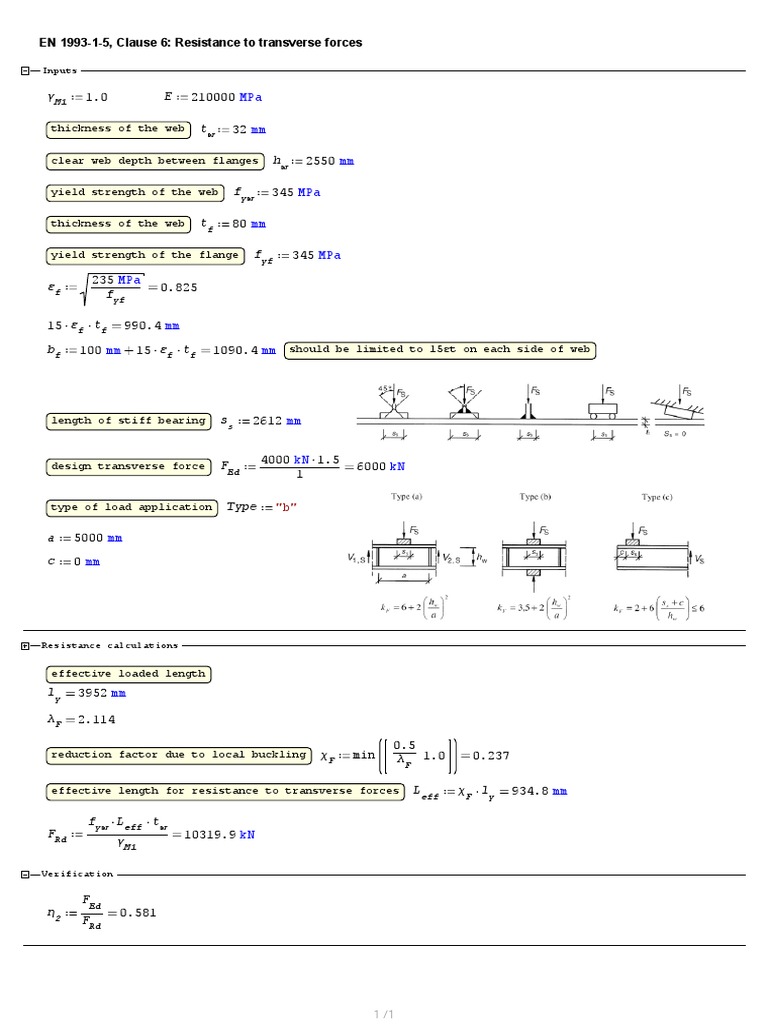 EN1993-1-5 - Resistance To Transverse Forces - Calc2 | PDF
