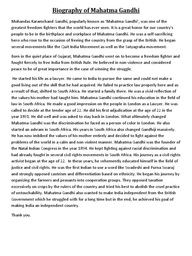 Biography of Mahatma Gandhi | PDF | Mahatma Gandhi | British Raj