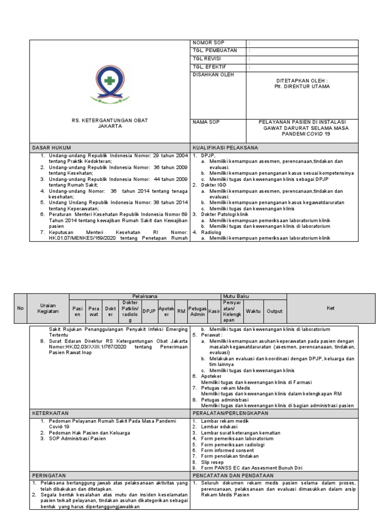 SOP IGD RS Selama Pandemi COVID-19 | PDF | Kesehatan Holistik