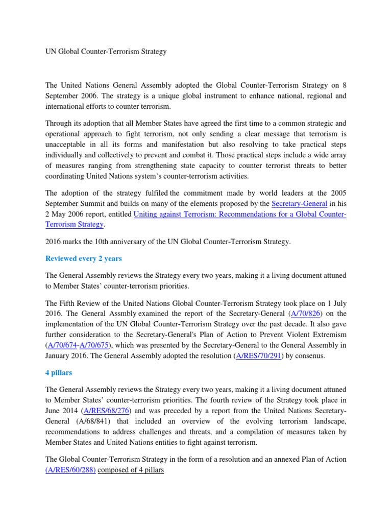 UN Global Counter - Terrorism Strategy | PDF | United Nations ...
