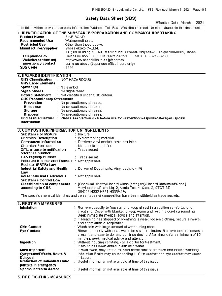 6.1. MSDS Fine Bond | PDF | Dangerous Goods | Waste Management