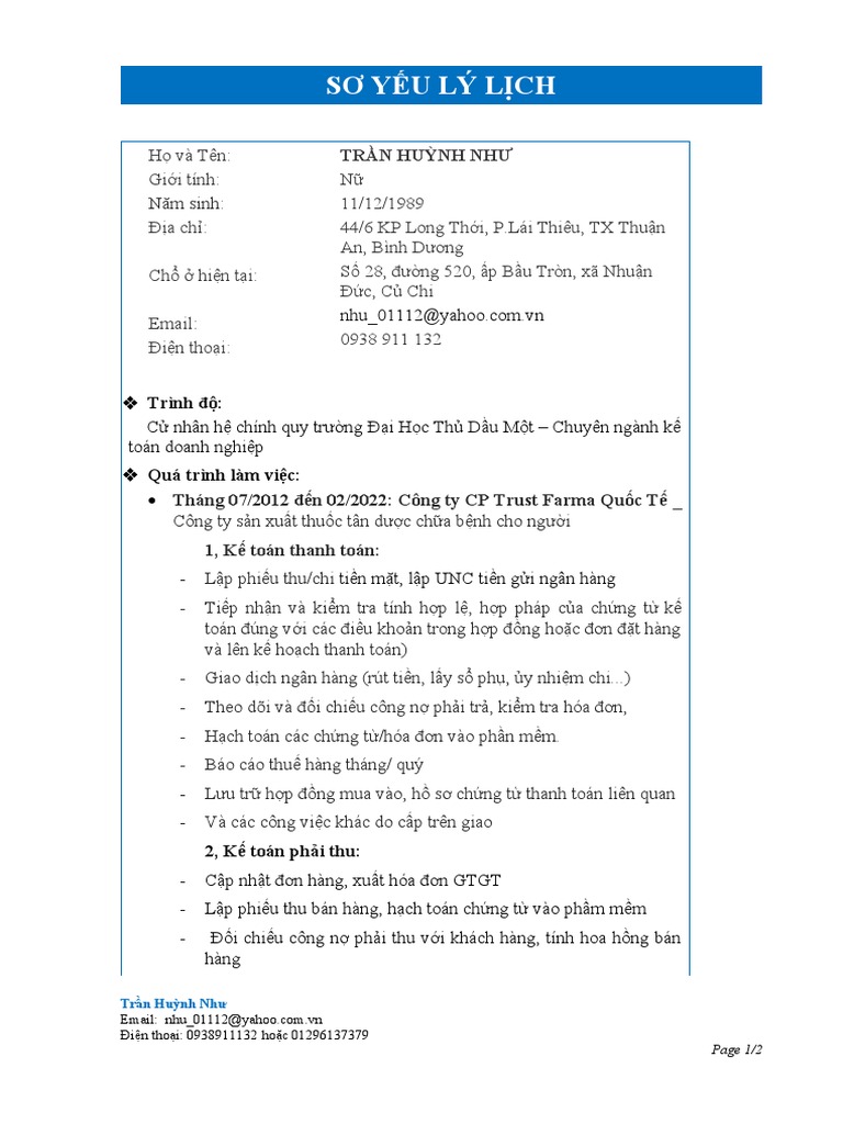 CV Tran Huynh Nhu | PDF