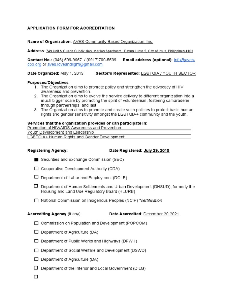 AVES - Annex C Application Form and Checklist of Requirements | PDF ...
