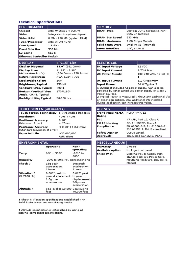 ePC Lite Technical Specifications | PDF | Dynamic Random Access Memory ...