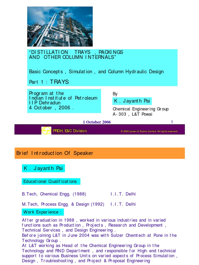 COLUMN INTERNALS Part 1 - TRAYS | PDF | Distillation | Oil