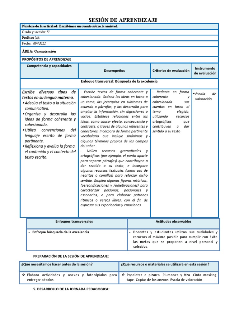 SESIÓN Escribimos Un Cuento | PDF | Cuentos | Evaluación