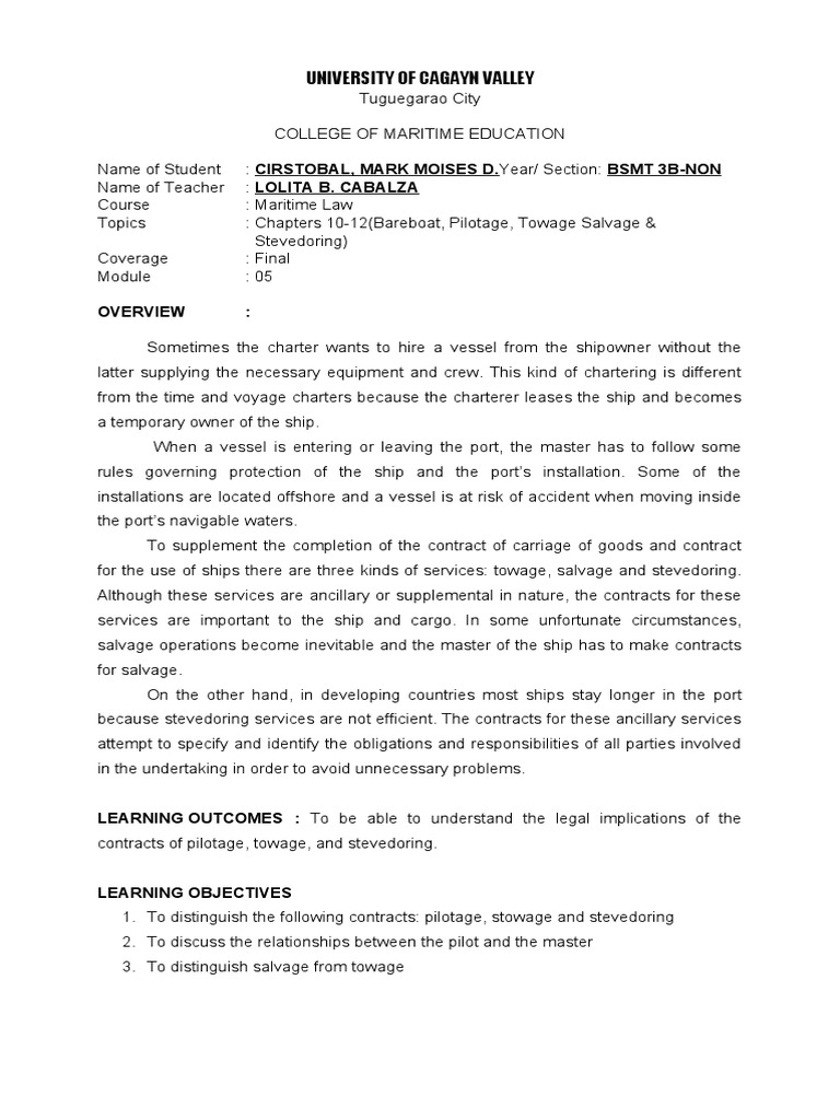 Marlaw Midterms Module 5 | PDF | Ships | Admiralty Law