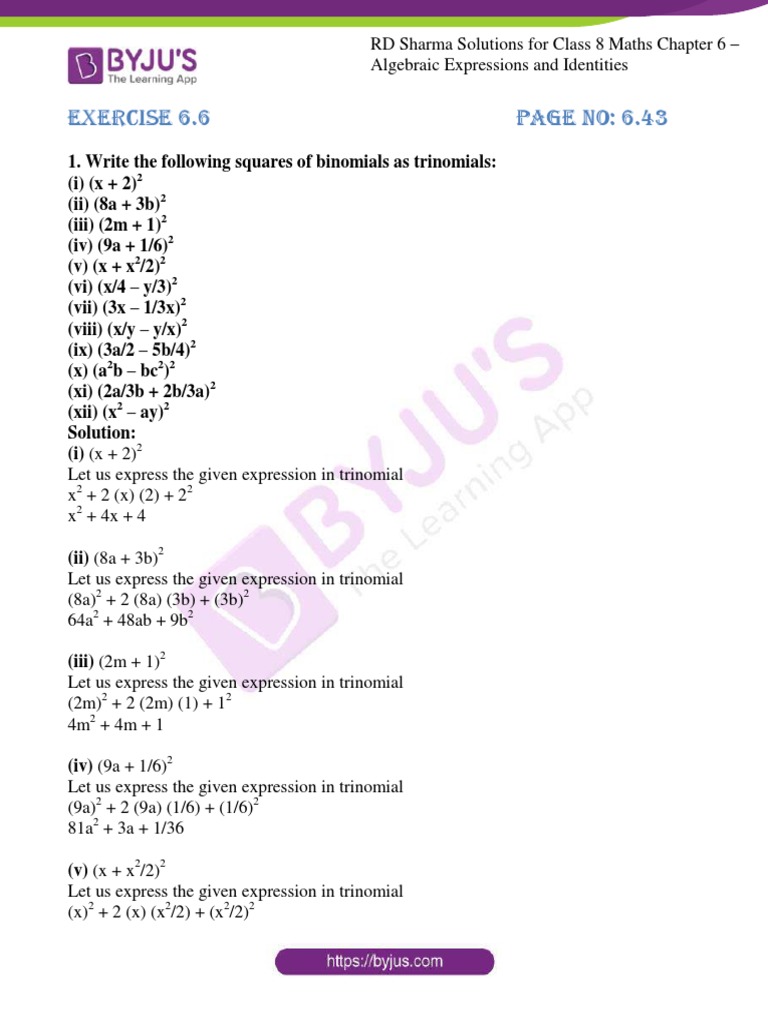 RD Sharma Class 8 Maths Chapter 6 Solutions Exercise 6 | PDF ...