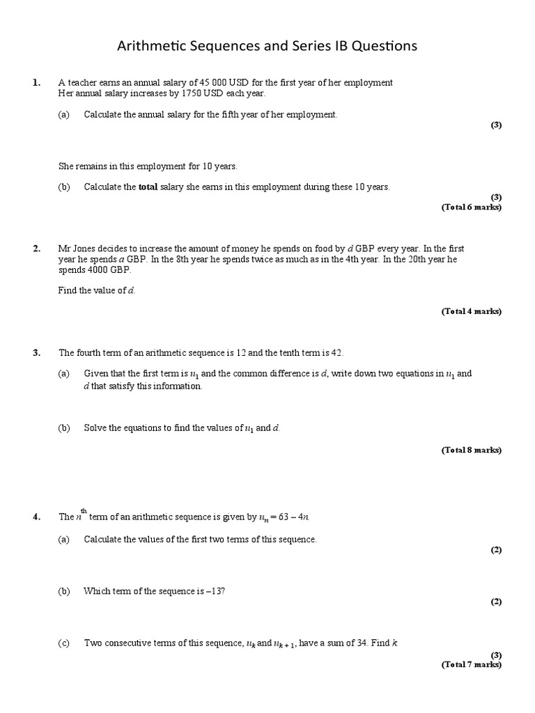 IB Arithmetic Sequences Guide | PDF | Sequence | Arithmetic