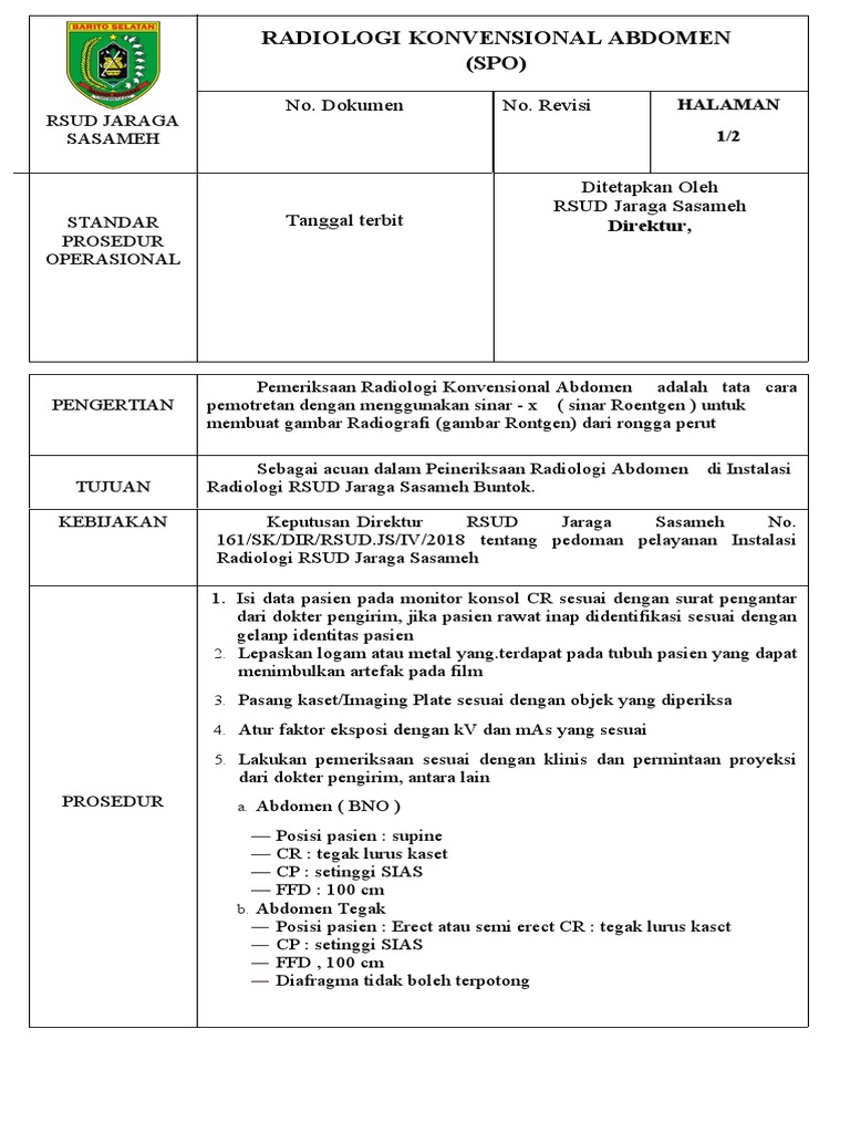 Sop Radiologi Konvensial Abdomen | PDF
