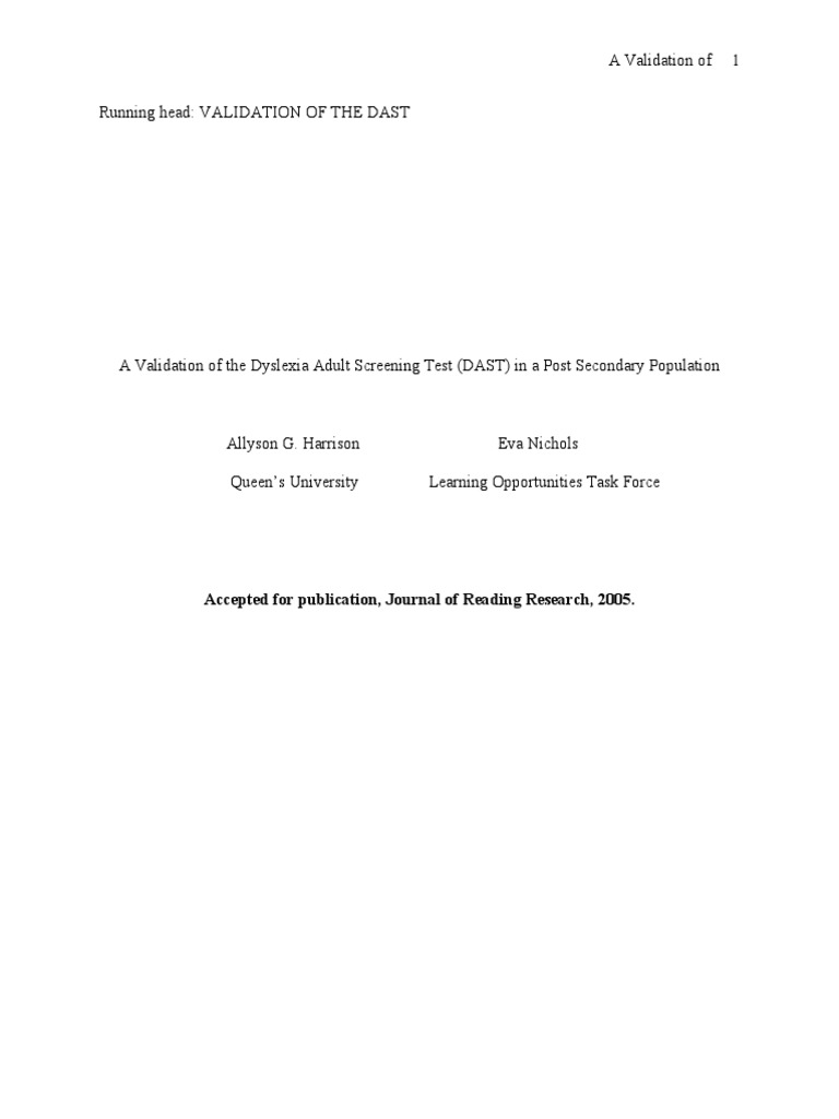Validationofthe DAST | PDF | Learning Disability | Dyslexia