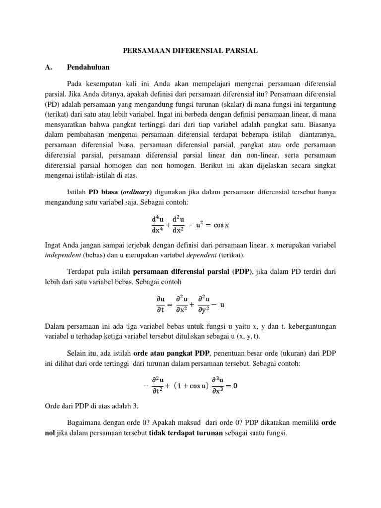 Modul Persamaan Diferensial Parsial, Bagian 1 | PDF