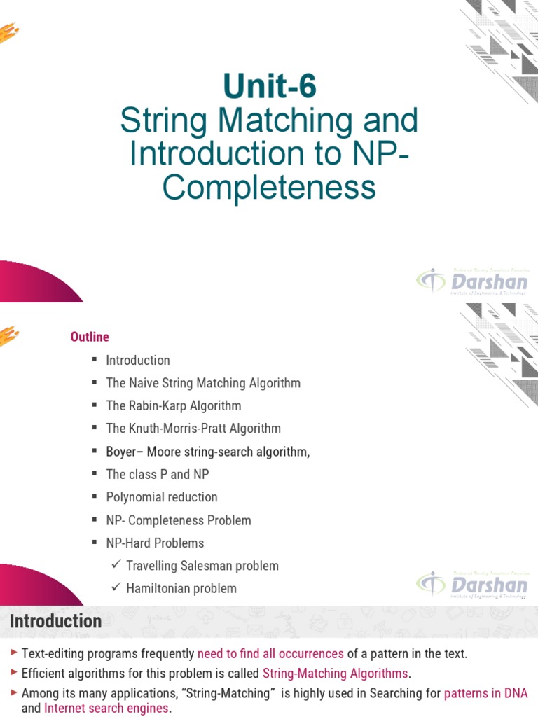 String Matching Introduction To Np Completeness Pdf Time Complexity Computational
