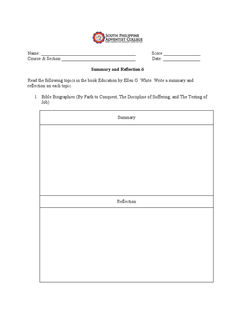 Summary and Reflection 6 | PDF | Self-Improvement