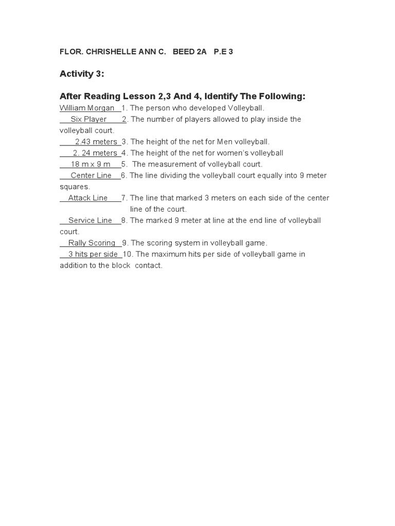 P.E 3 Activity 3 Flor Beed 2a | PDF