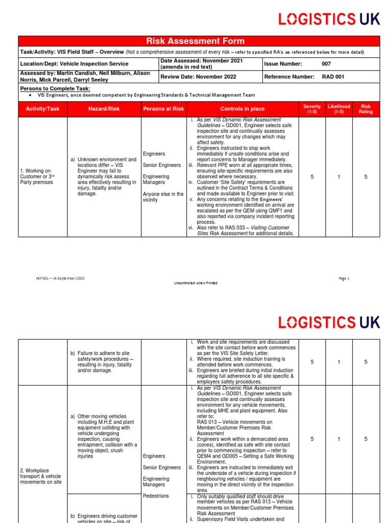 Working On Customers Premises | PDF | Axle | Risk
