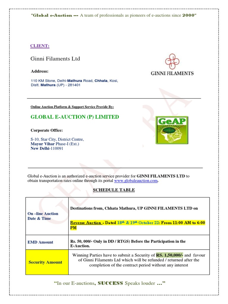Ginni Filaments e-Auction Details | PDF | Auction | Arbitration