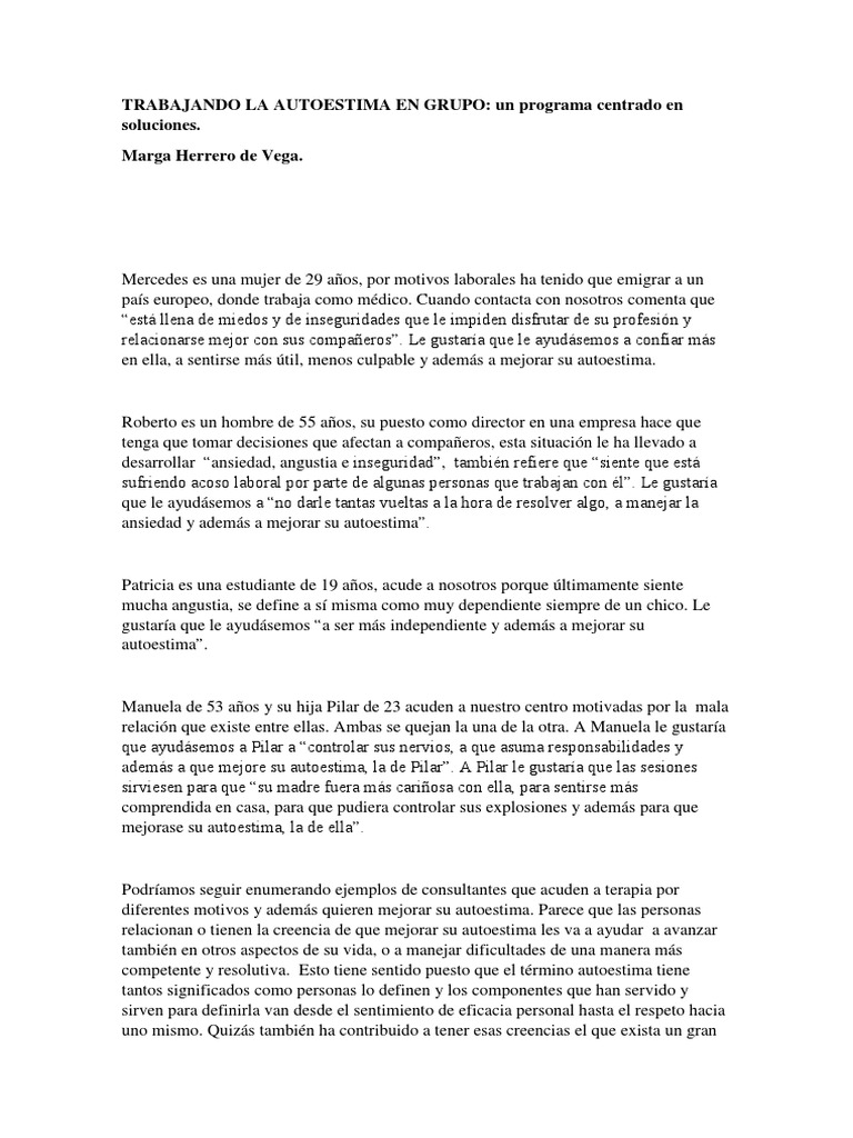 Herrero de Vega Margarita 2016. Programa de Autoestima | PDF | Autoestima | Psicoterapia