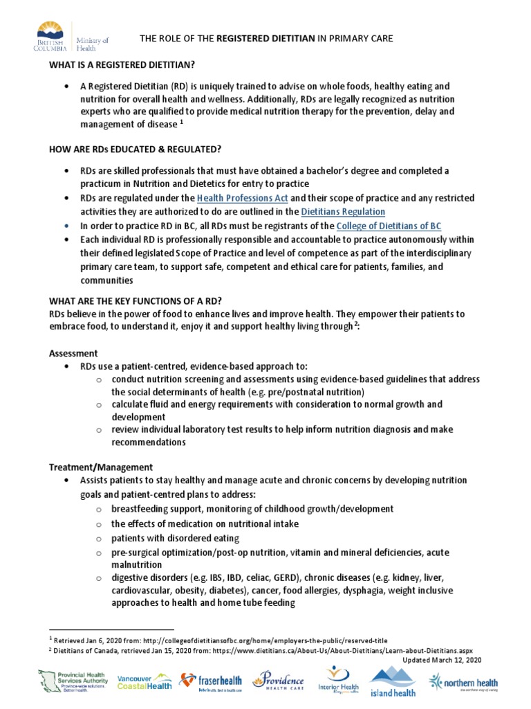 Registered Dietitian Role Description | PDF | Dietitian | Public Services