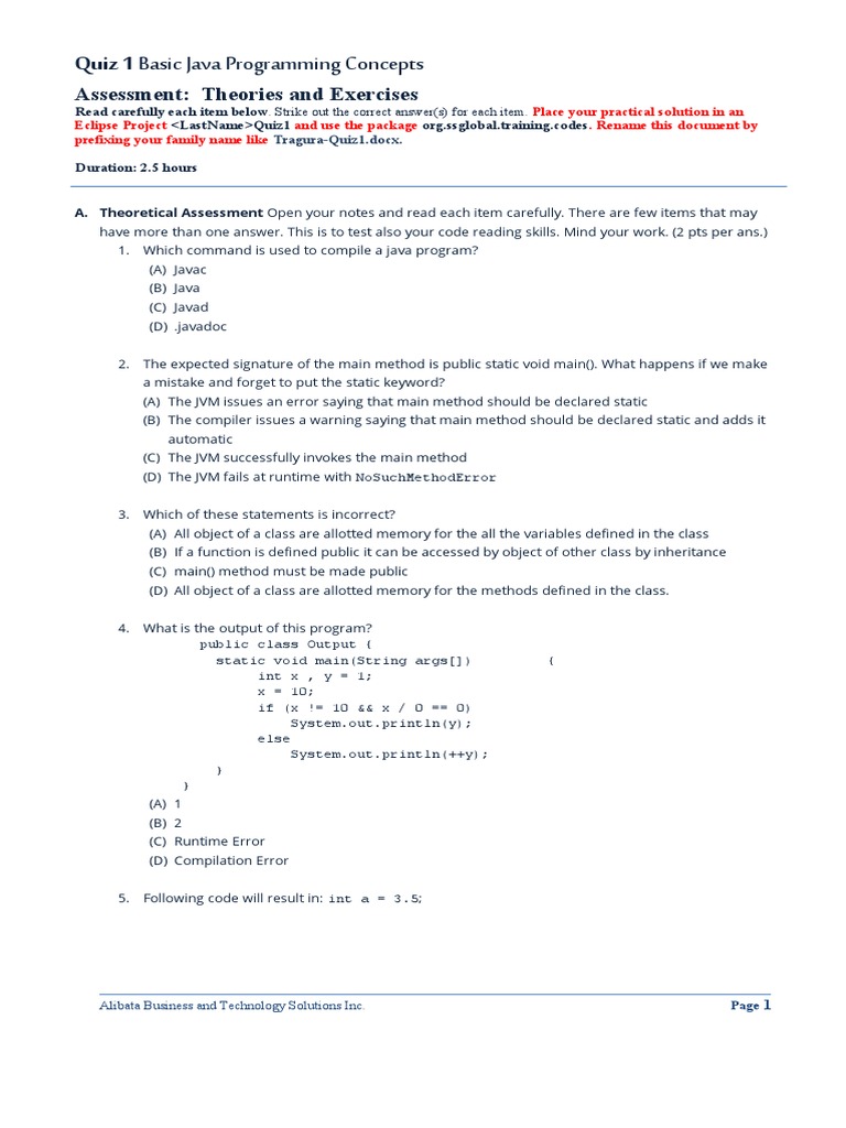 Quiz 1 | PDF | Class (Computer Programming) | Method (Computer Programming)