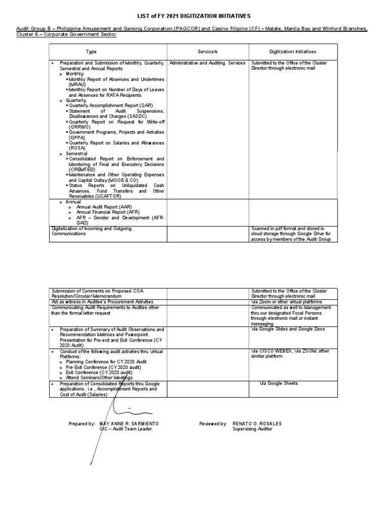 2021 Digitization Initiatives | PDF | Financial Audit | Auditor's Report