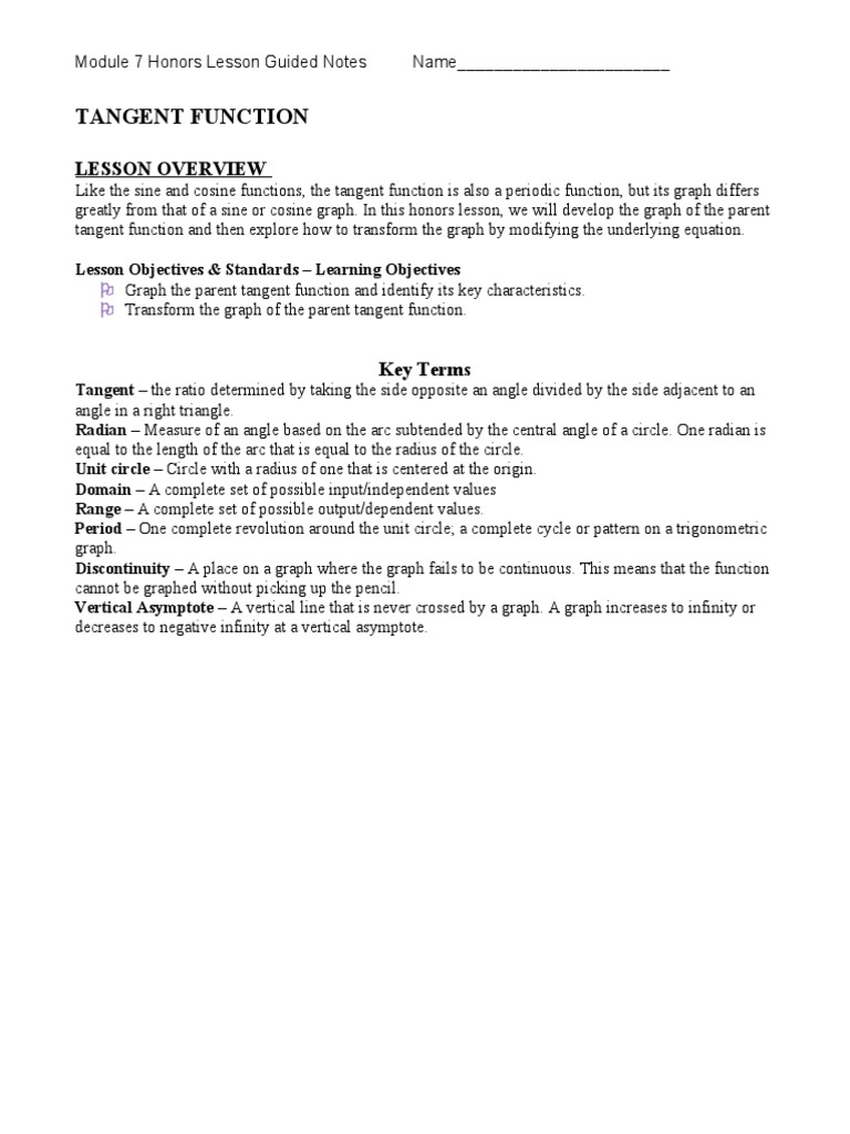 Module Seven Honors Guided Notes | PDF | Trigonometric Functions | Angle Module Seven Honors Guided Notes | PDF | Trigonometric Functions | Angle