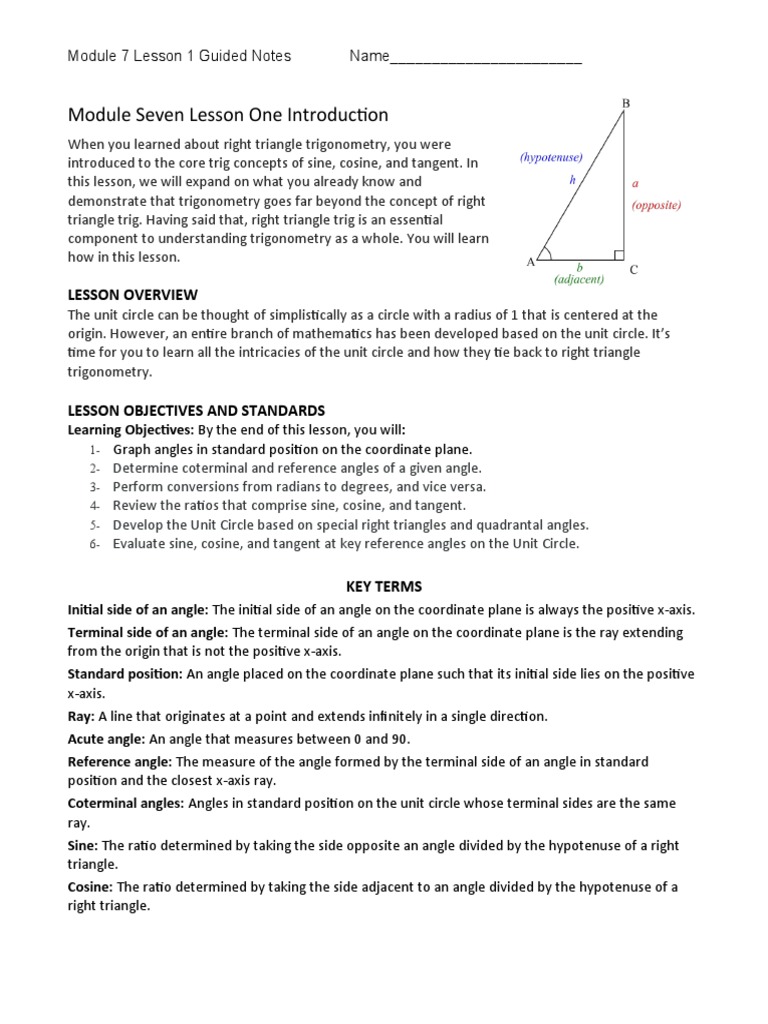 Module Seven Lesson One Notes Guided Notes | PDF | Trigonometric ... Module Seven Lesson One Notes Guided Notes | PDF | Trigonometric ...