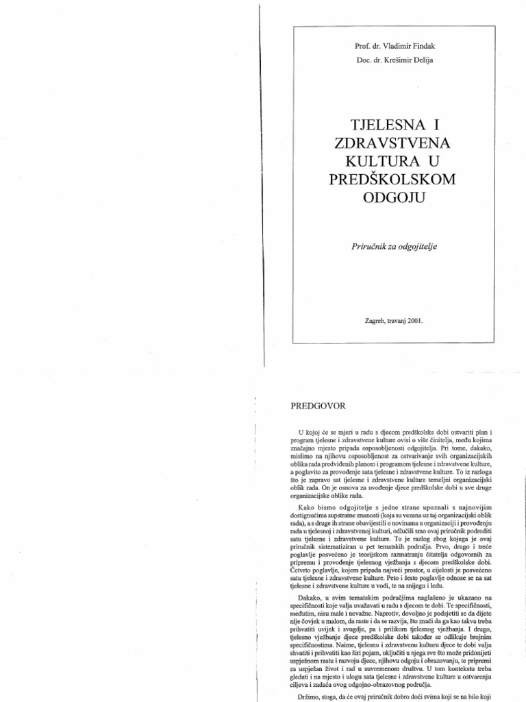 Tjelesna I Zdravstvena Kultura U Predškolskom Odgoju, Findak-Delija | PDF