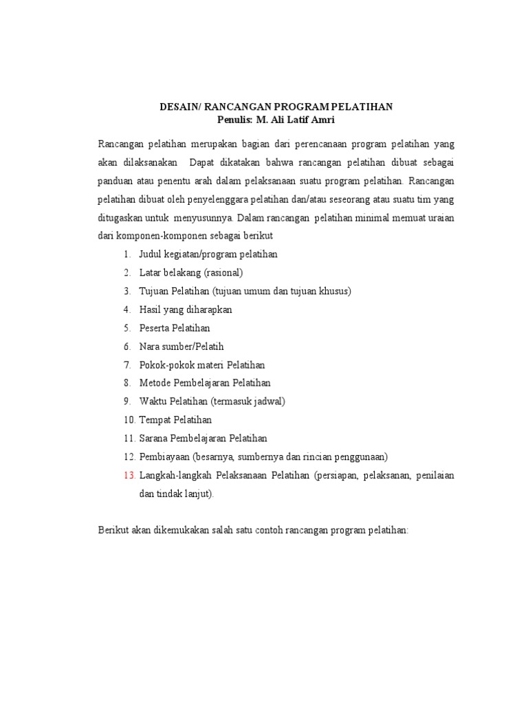 Rancangan Pelatihan | PDF