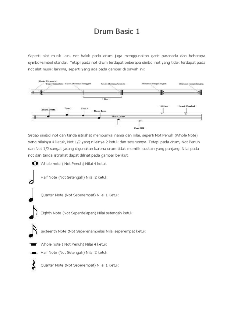 Notasi Dasar dan Simbol Drum | PDF | Seni & Disiplin Bahasa | Seni