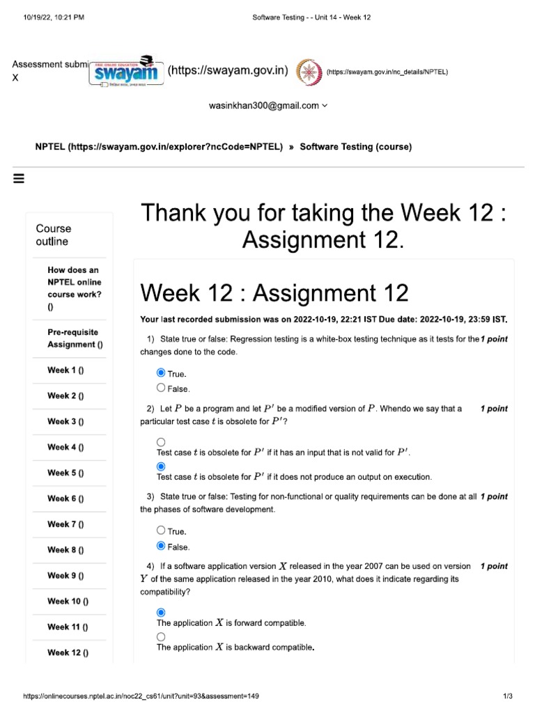 Nptel Week 12 Assignment Answers | PDF