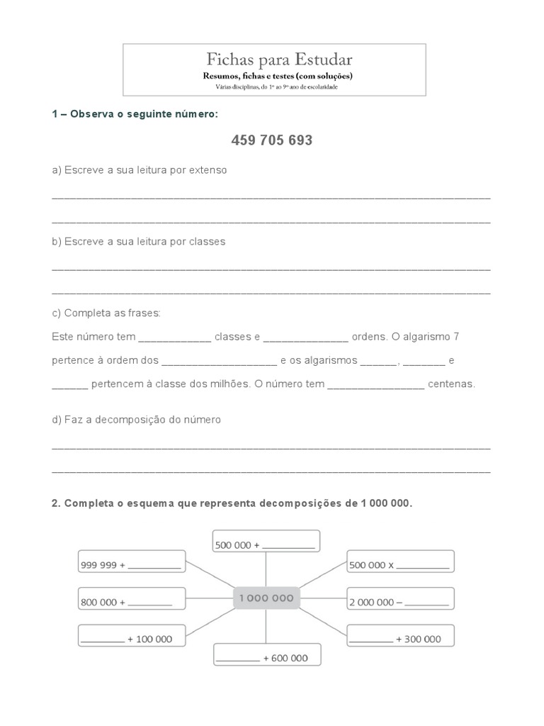 Ficha para Estudar 4º Ano Matematica | PDF