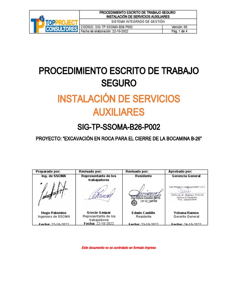 Sig-Tp-Ssoma-B26-P002 Instalación de Servicios Auxiliares | PDF
