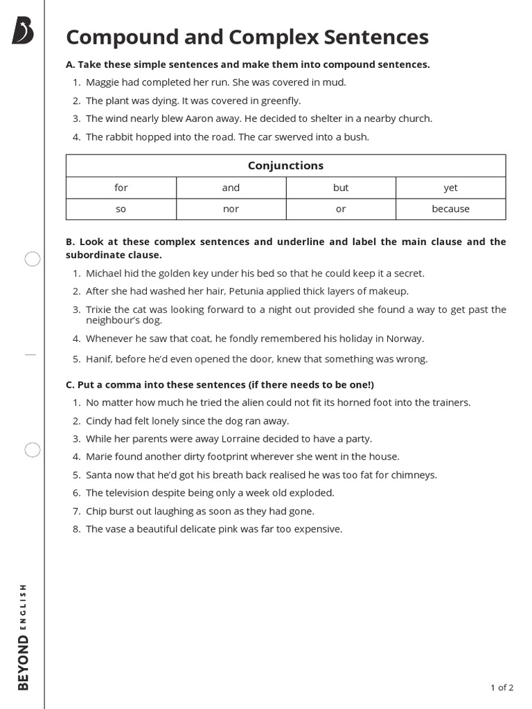 Explaining Compound and Complex Sentences: A Guide to Key Terms and Sentence Structures | PDF ...