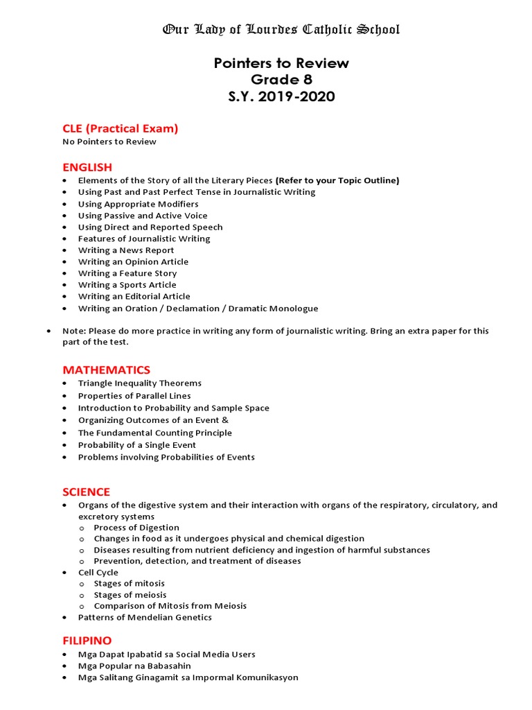 Grade 8 Pointers To Review (4th QTR) | PDF