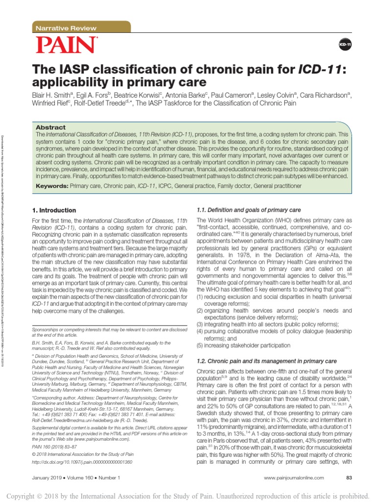 The IASP Classification of Chronic Pain For.11 | PDF | Chronic ...