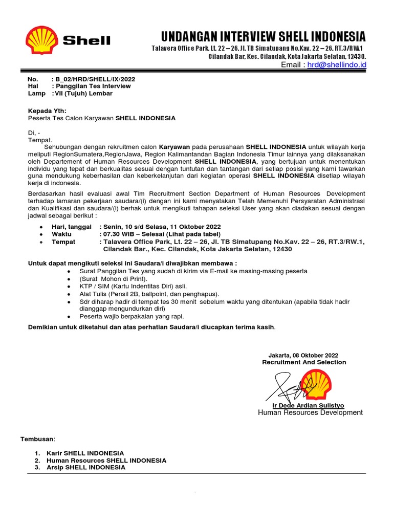 Lampiran Undangan Interview Shell Indonesia | PDF