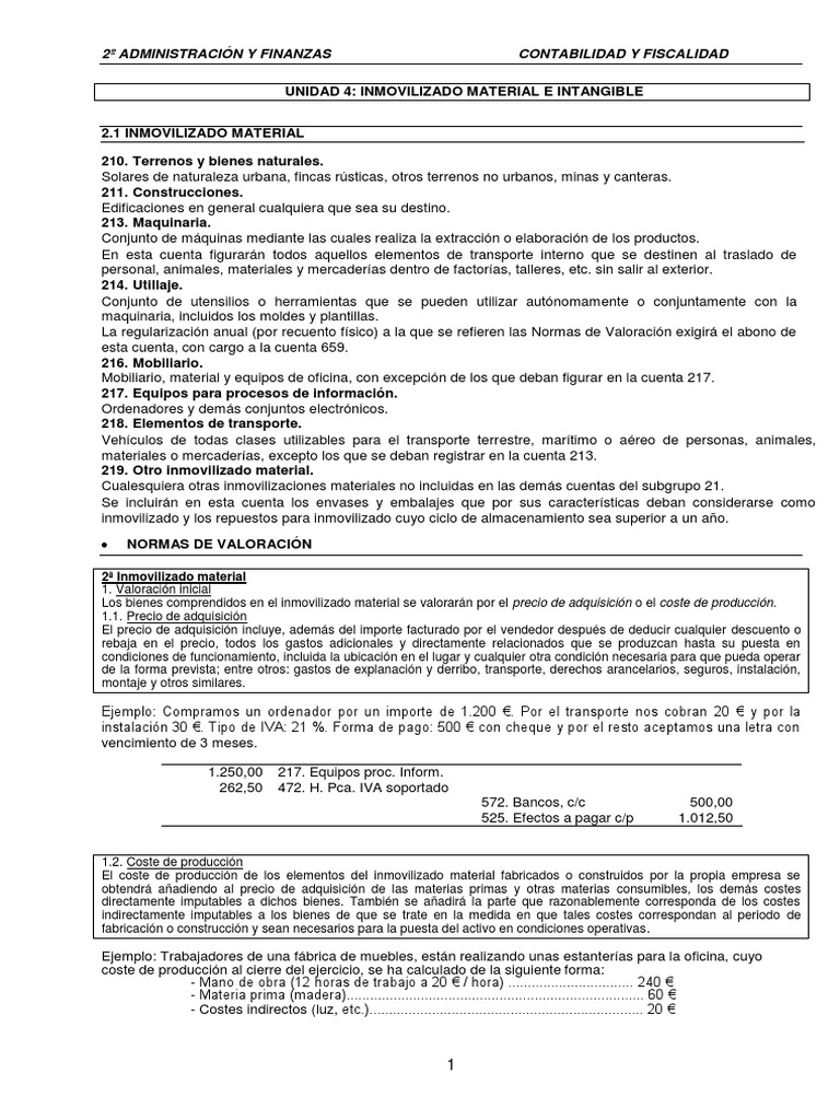 Ud 4. Inmovilizado Material | PDF | Amortización (Negocio) | Costo