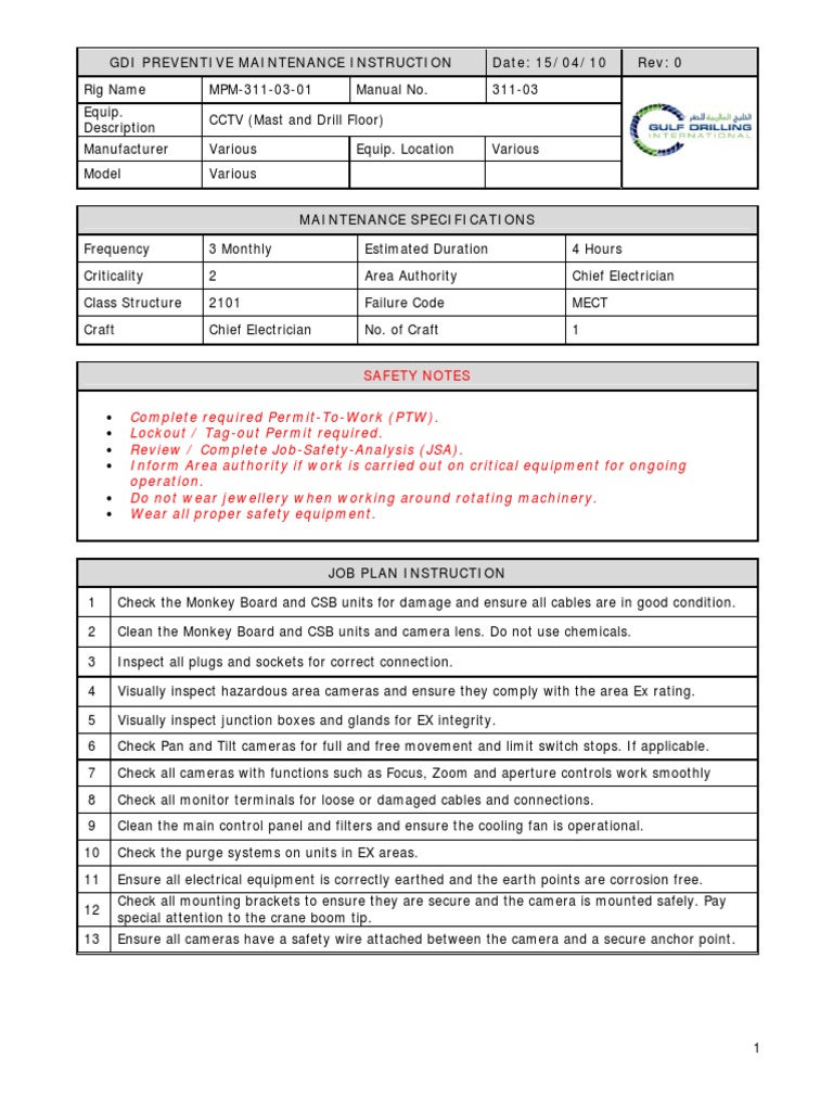 Preventive Maintenance Instructions for CCTV Systems on Rig MPM-311-03 ...