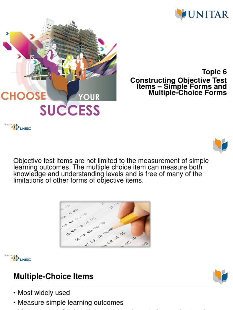 Topic 6 Constructing Objective Test Items - Simple Forms and Multiple ...