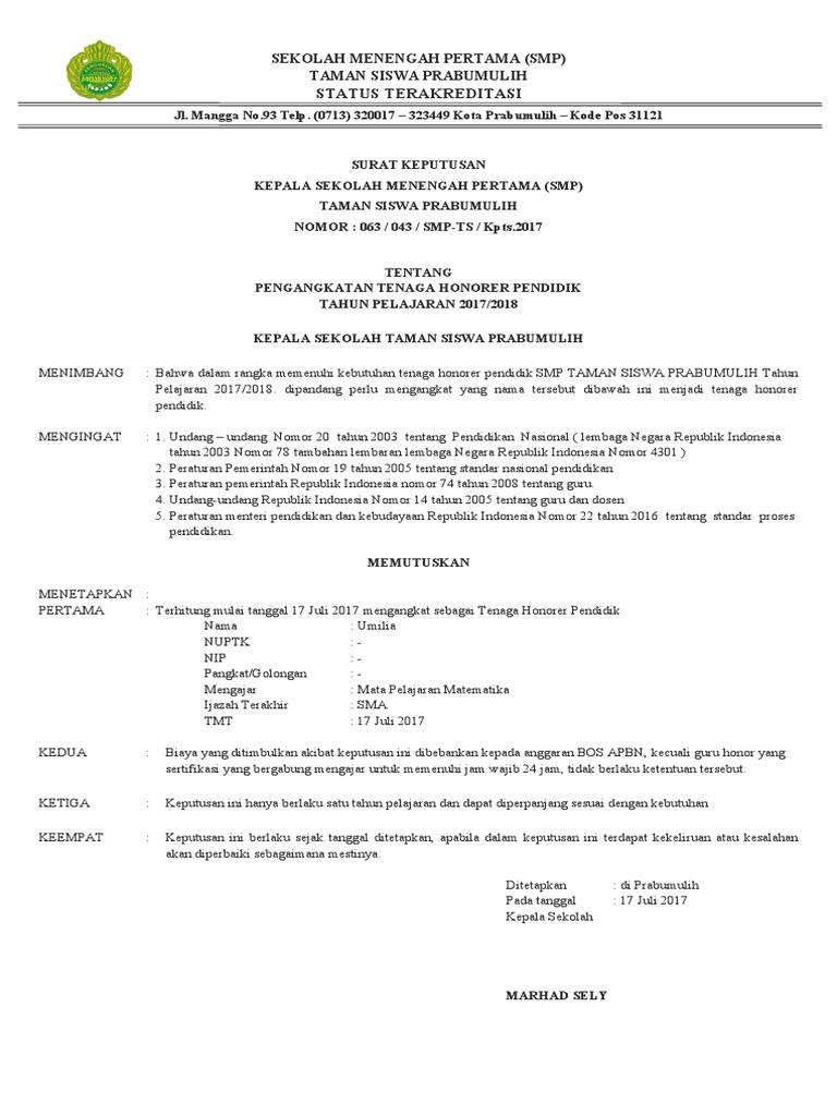 SK SMP Taman Siswa (Repaired) | PDF