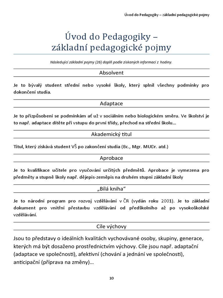 Základní Pedagogické Pojmy | PDF